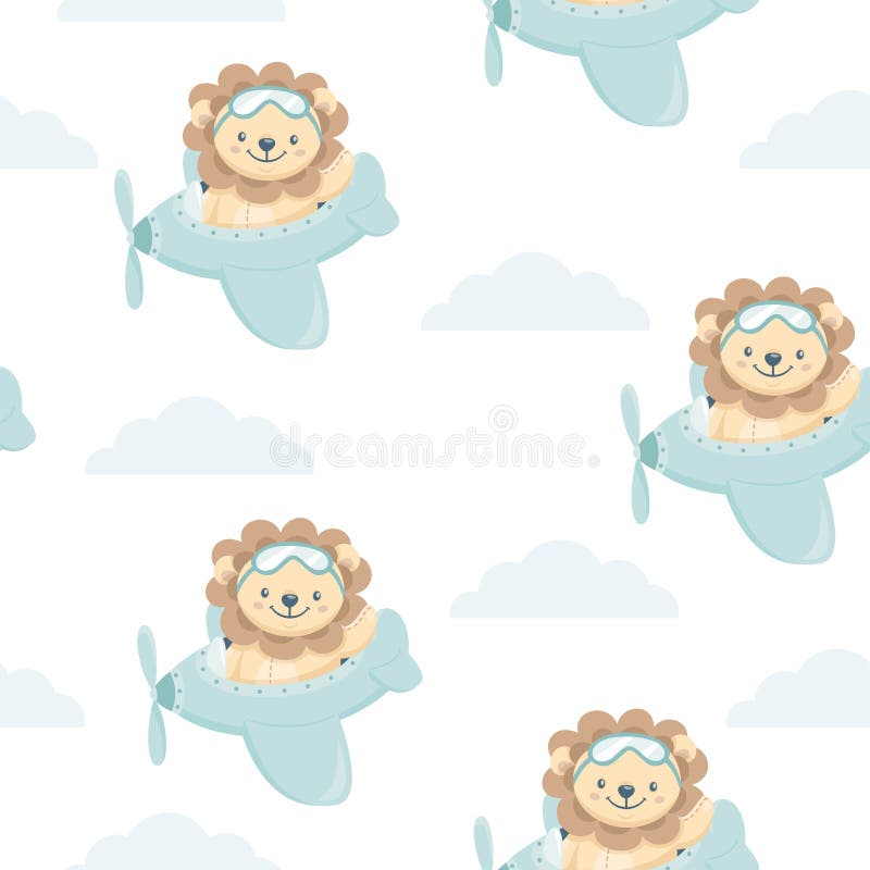 Baby Cute Cartoon Blue Airplane Character Propeller Flying Stock ...