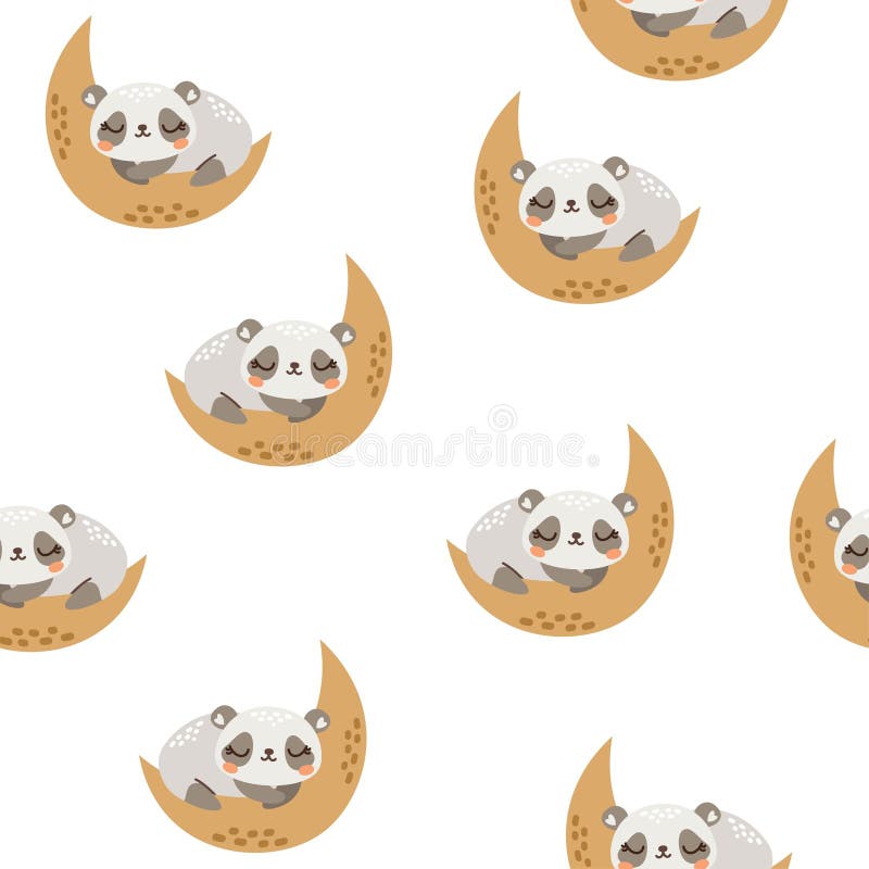 Seamless Vector Pattern. Cute Panda Sleeping on the Moon Stock Vector ...