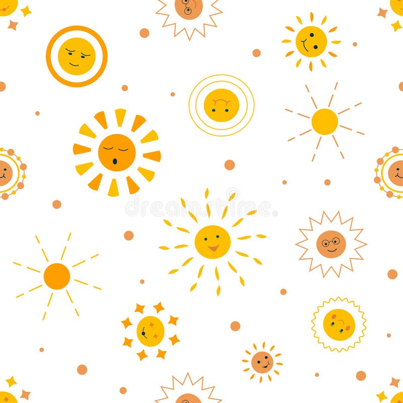 Pattern of Different Cartoon Suns Stock Vector - Illustration of ...