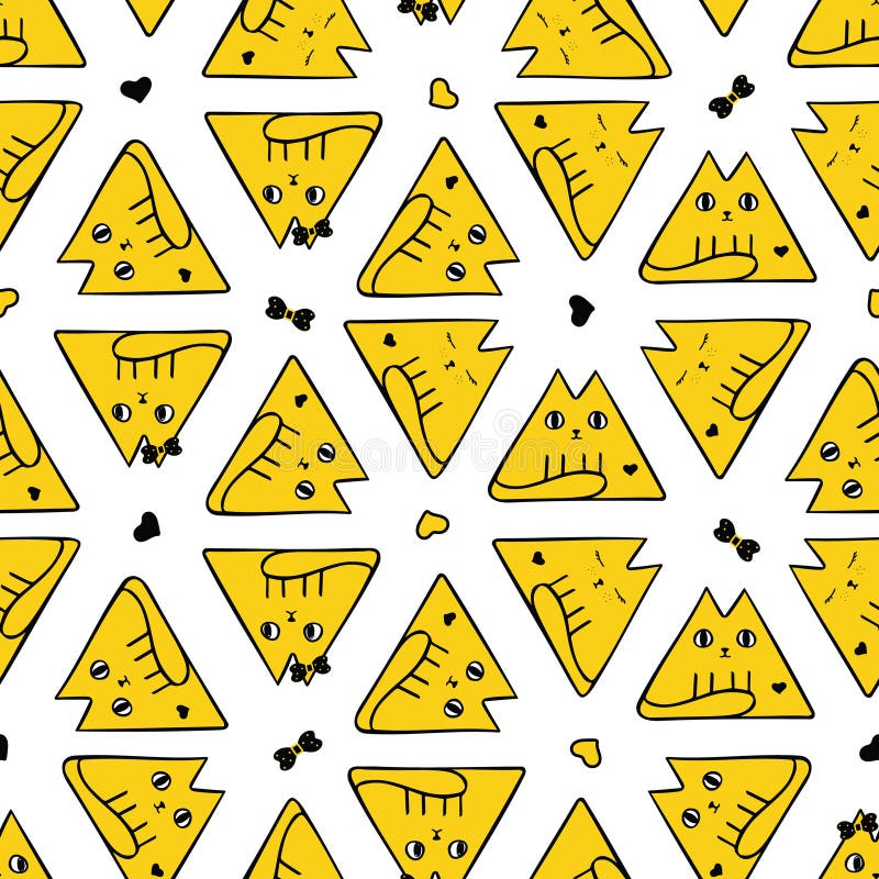 Seamless Vector Pattern with Cute Triangular Cats. Great for Textile ...