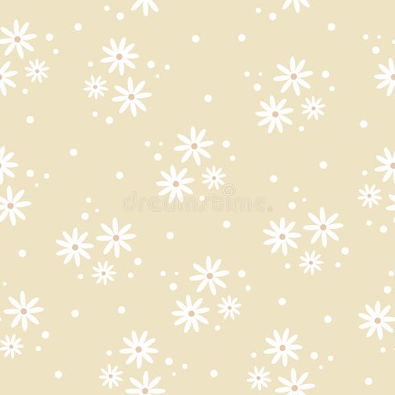 Seamless Vector Pattern. Cute White Daisies on Beige Background Stock ...