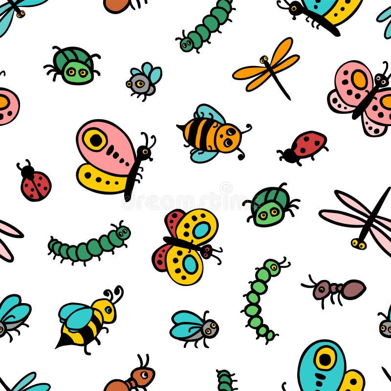 Seamless Vector Pattern of Different Insects in Simple Children Style ...
