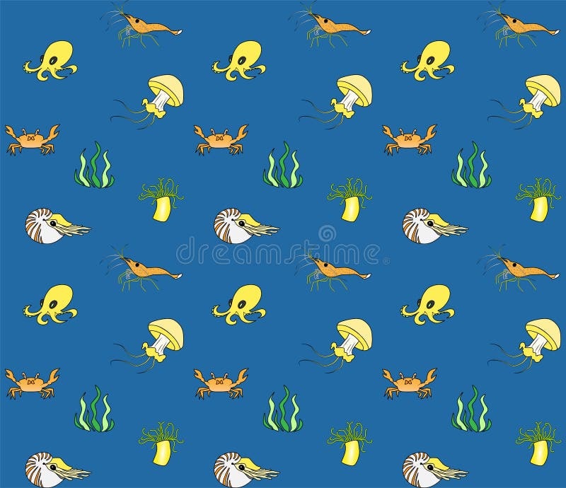 Seamless Vector Pattern with Sea Creatures Stock Vector - Illustration ...