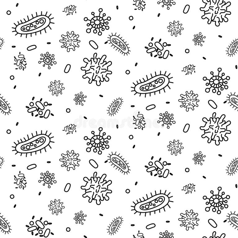 Seamless Vector Pattern with Doodle Bacteria. Bacteria are Depicted in ...