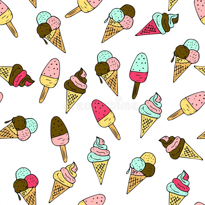 Seamless Vector Pattern with Doodle Hand Drawn Ice Cream. Stock Vector ...