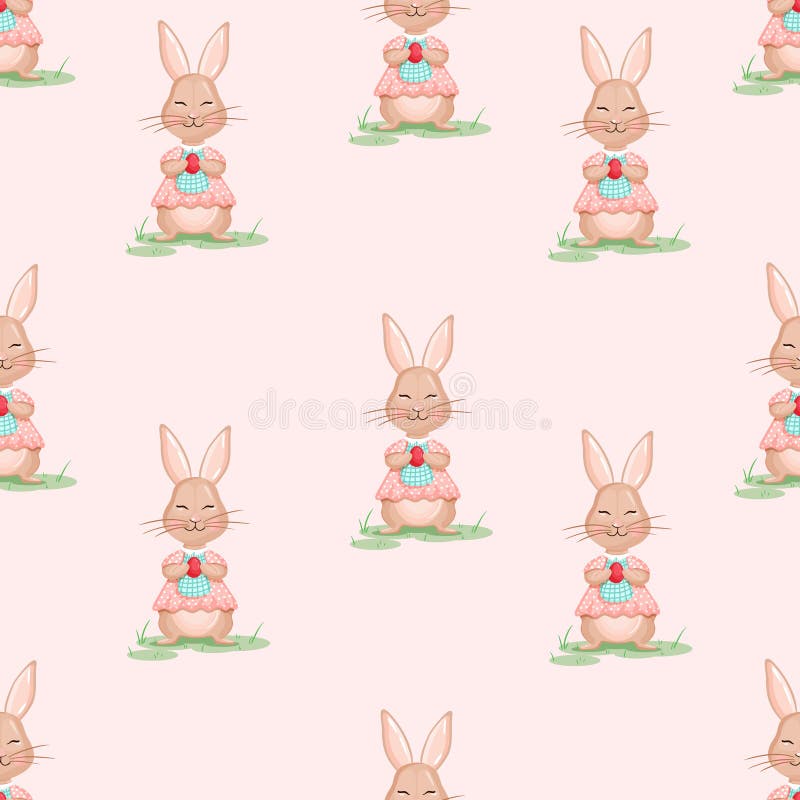 Seamless Vector Pattern with Easter Bunny and Egg. Vector Illustration ...
