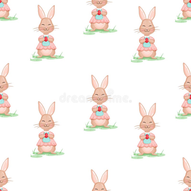 Seamless Vector Pattern with Easter Bunny and Egg. Vector Illustration ...