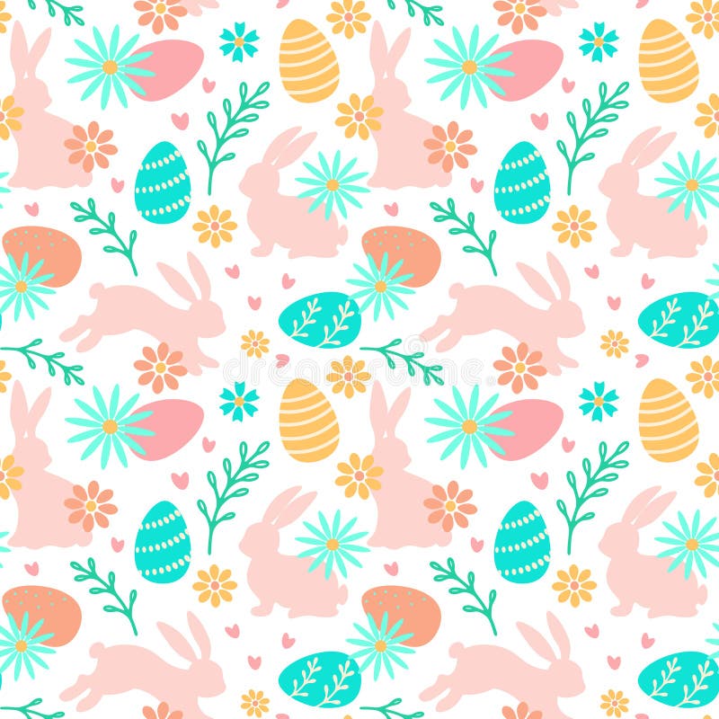 Seamless Vector Pattern with Easter Eggs and Cute Rabbits Stock Vector ...
