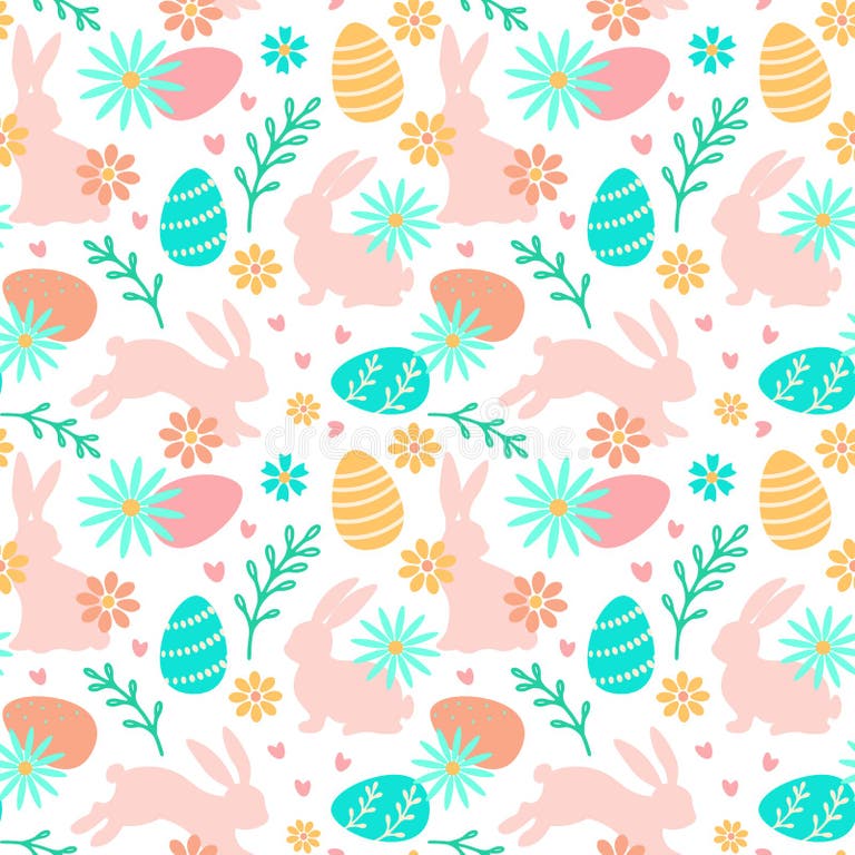 Seamless Vector Pattern with Easter Eggs and Cute Rabbits Stock Vector - Illustration of rabbit ...