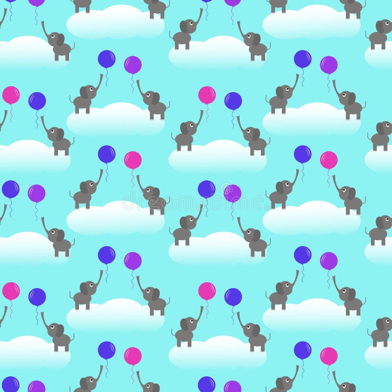 Seamless Vector Pattern With Elephants And Balloons Stock Vector ...