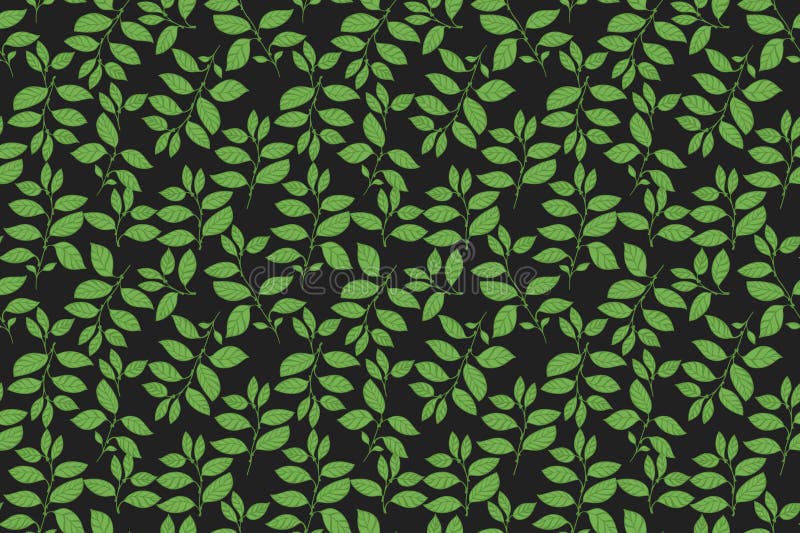 Seamless Vector Pattern Featuring Green Leafy Branches on a Black ...