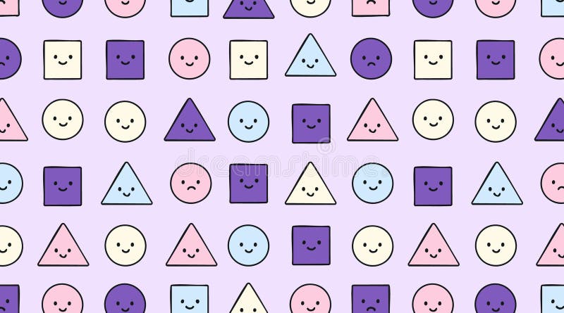 Pastel Seamless Vector with Lavender Emoji Faces and Neutral Tones ...