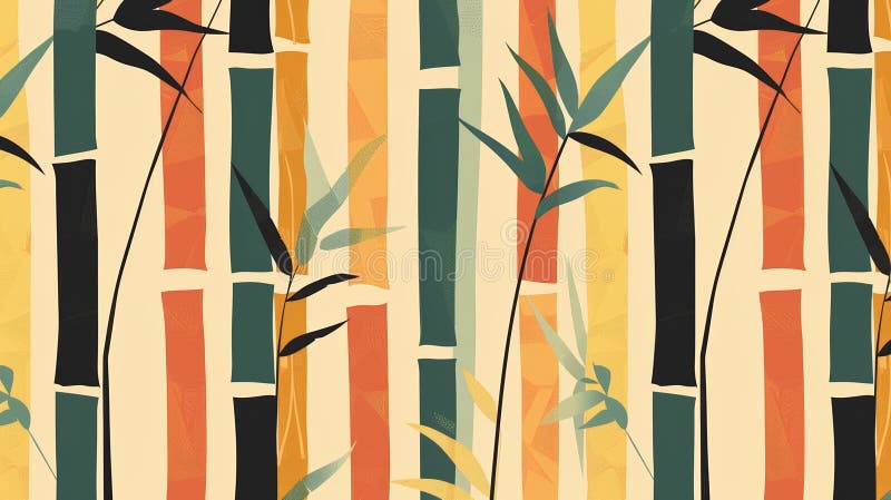 Seamless Vector Pattern Featuring Stylized Bamboo Stems and Leaves in ...