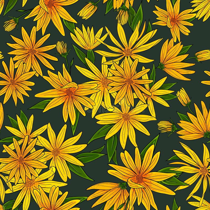 Seamless Vector Pattern of Flowers and Leaves Stock Vector ...