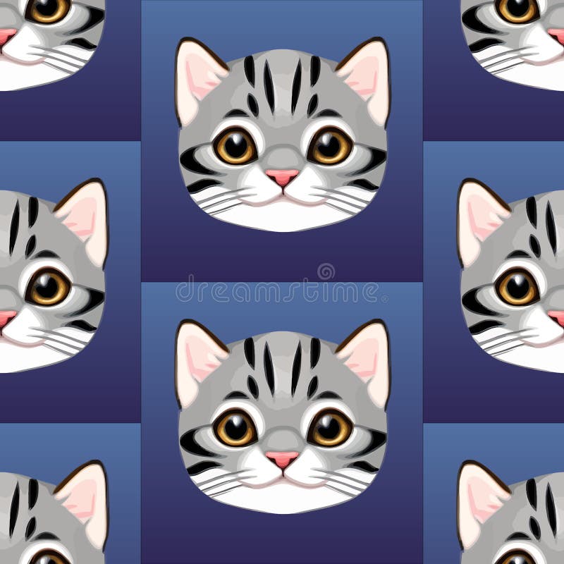 Seamless Vector Pattern of Funny Cat Faces Stock Vector - Illustration ...