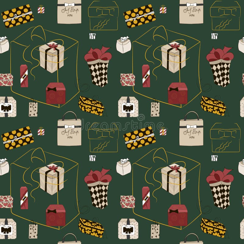 Seamless Vector Pattern with Gift Boxes. Pattern on a Green Background ...