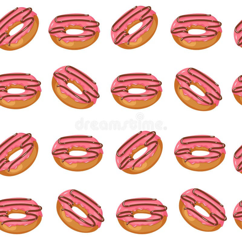 Seamless Vector Pattern with Glazed Pink Donuts Isolated on White ...