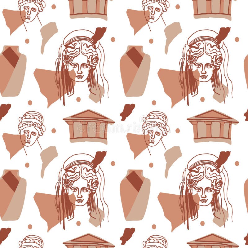 Seamless Vector Pattern with the Gods of Ancient Greece in Beige,brown ...