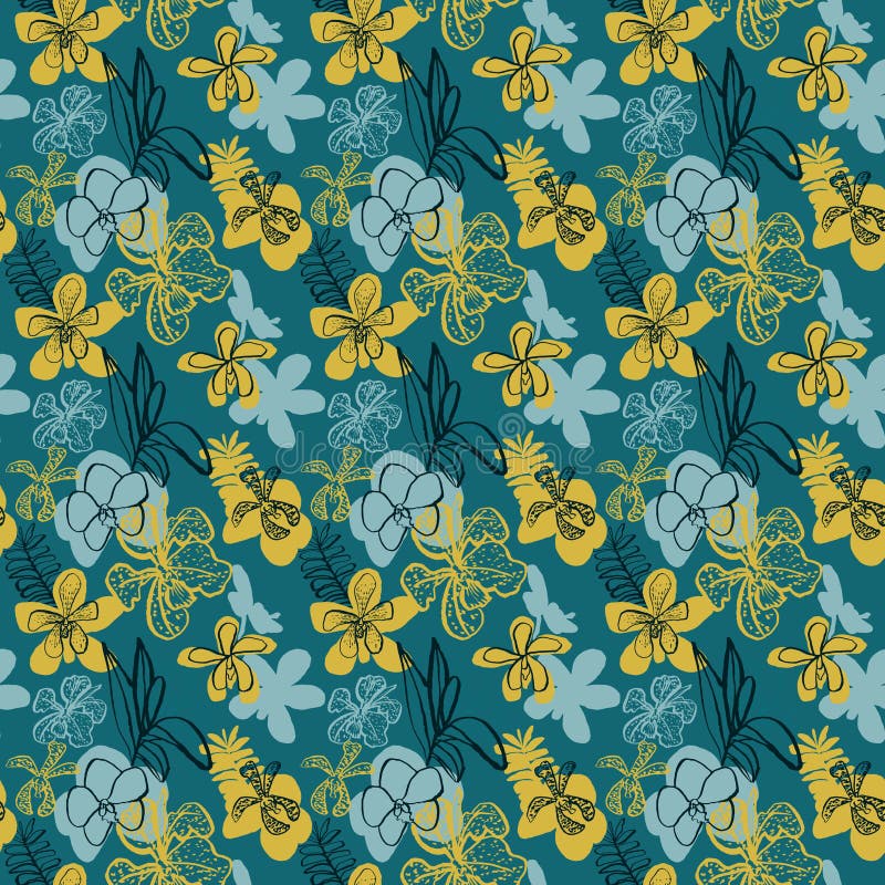 Teal Tropical Floral Pattern Stock Illustrations – 988 Teal Tropical ...