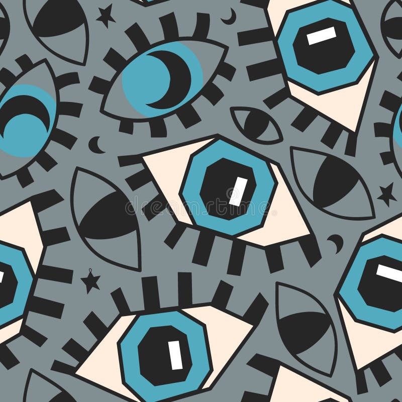 Seamless Vector Pattern with Graphic Magic Blue Eyes. Stock Vector ...