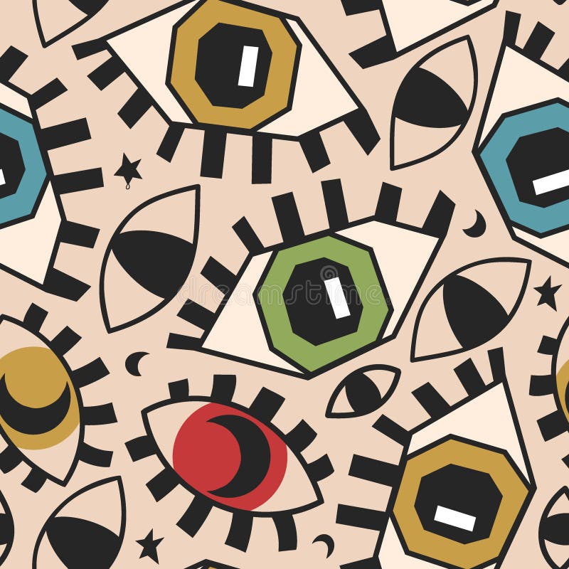 Seamless Vector Pattern with Graphic Magic Eyes. Beautiful Flat Illustration. Stock Vector ...