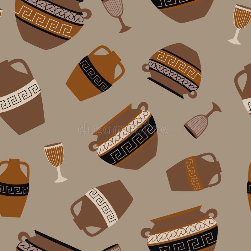 Seamless Vector Pattern with Greek Pottery. Pottery Pattern Stock ...