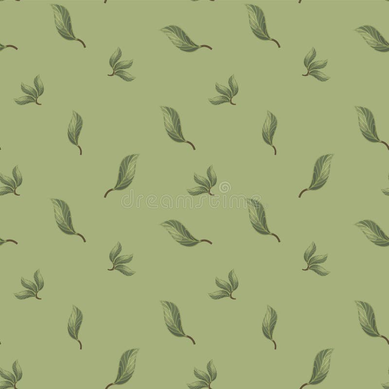 Seamless Vector Pattern with Green Forest Leaves with Veins on a Green ...