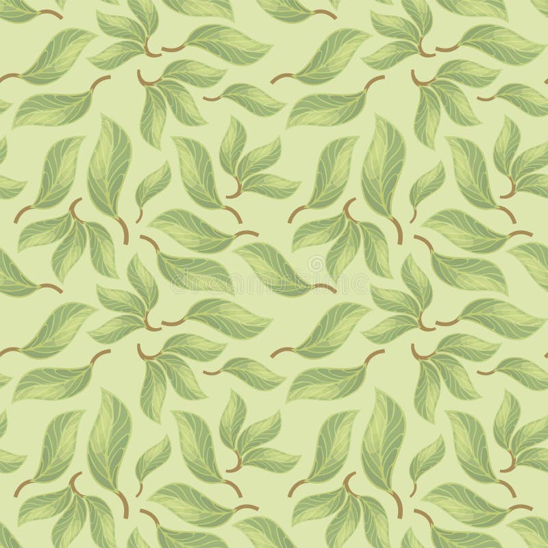 Seamless Vector Pattern with Green Forest Leaves with Veins on a Light ...