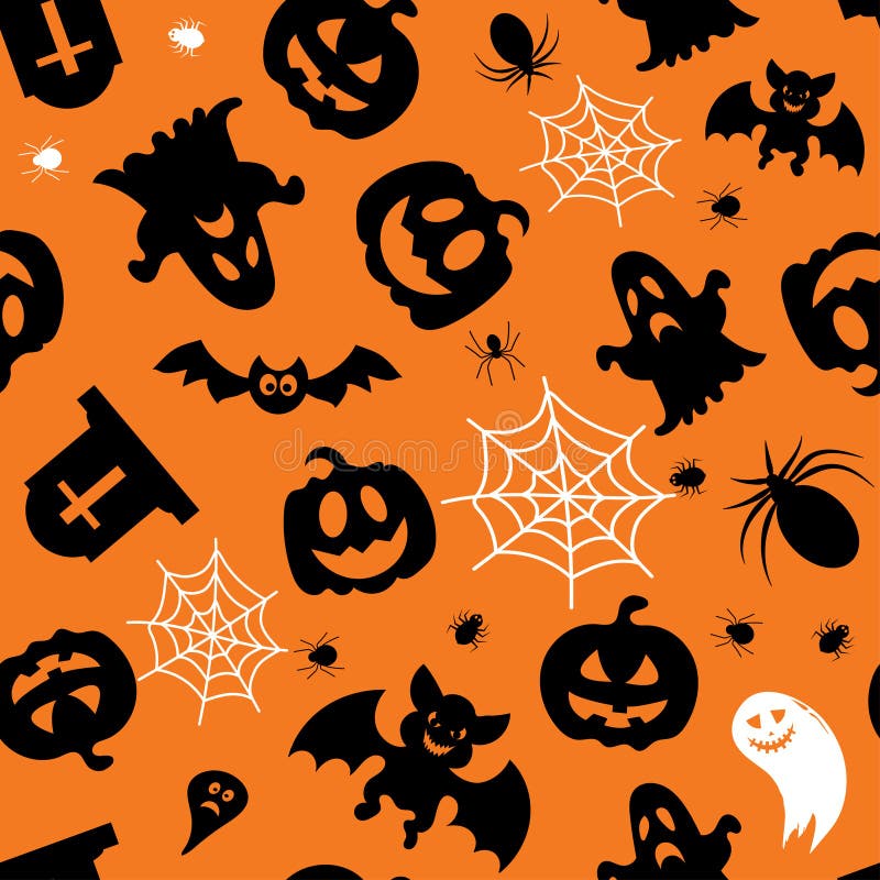 Seamless Vector Pattern for Halloween Design. Halloween Symbols: Pumpkin, Ghost in Cartoon Style ...