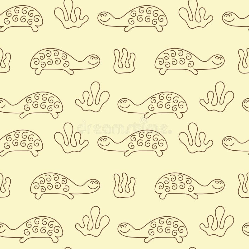 Seamless Vector Pattern with Hand Drawn Cute Turtles,and Plants ...