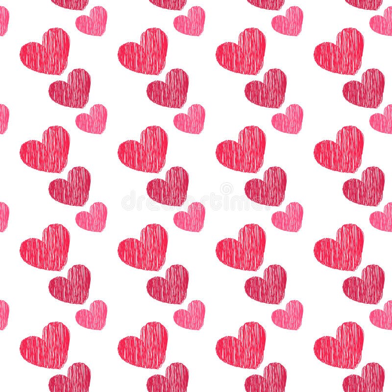 Seamless Vector Pattern of Hand-Drawn Doodle Hearts in Shades of Red on ...