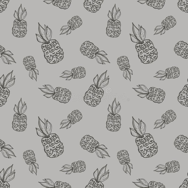 Seamless Vector Pattern. Hand Drawn Fruits Illustration of Pineapple on ...
