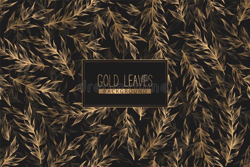 Seamless Vector Pattern with Hand Drawn Gold Tree Branches and Leaves ...