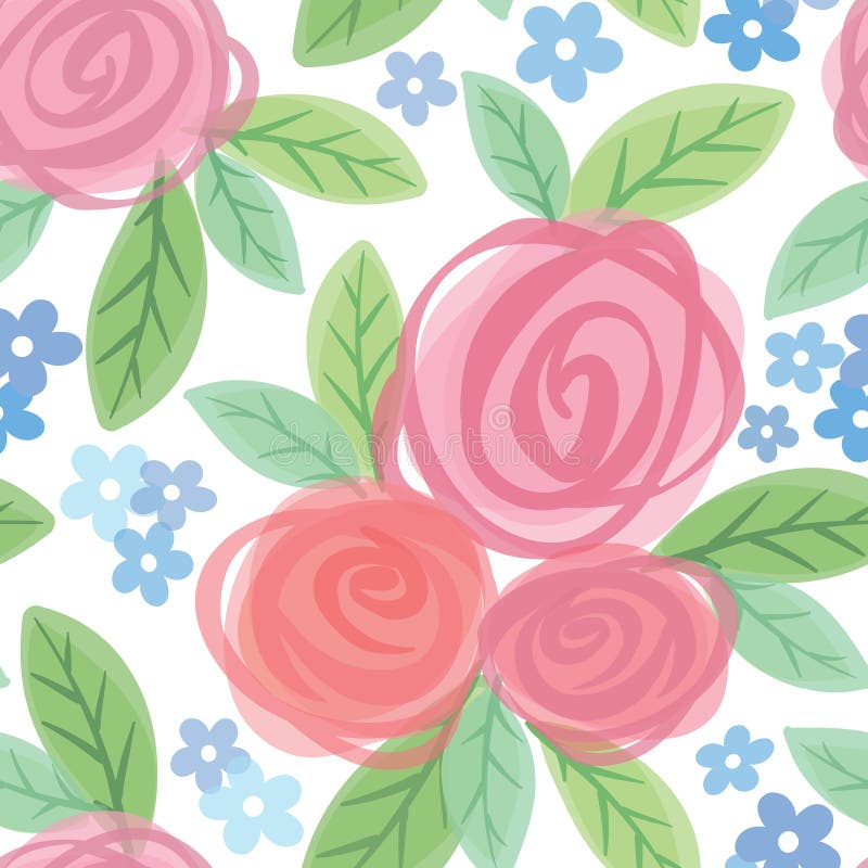 Seamless Vector Pattern with Hand Drawn Roses and Flowers Stock Vector ...