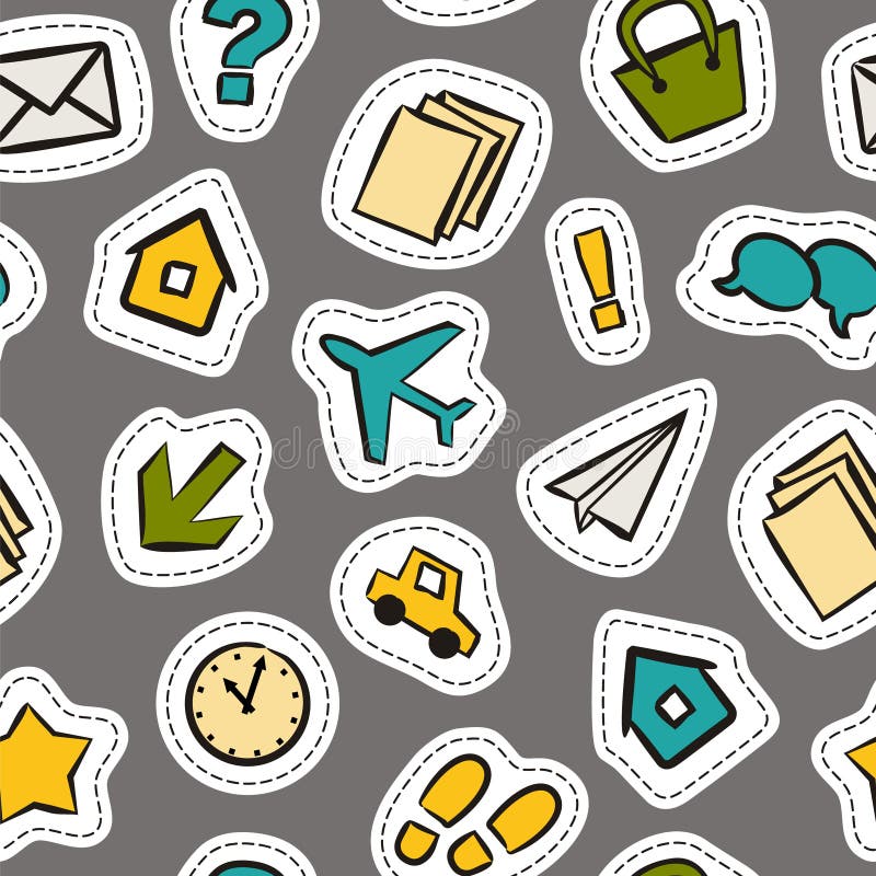 Seamless Vector Pattern of Hand Drawn Stickers Stock Vector ...