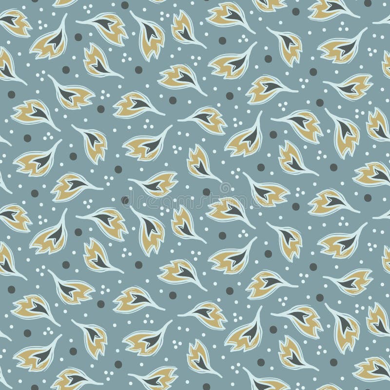 Seamless Vector Pattern. Hand Drawn Tossed Leaves Foliage. Modern All ...