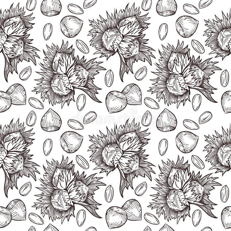 Seamless Vector Pattern. Hazelnut, Hazelnut with Leaves and Nut without ...