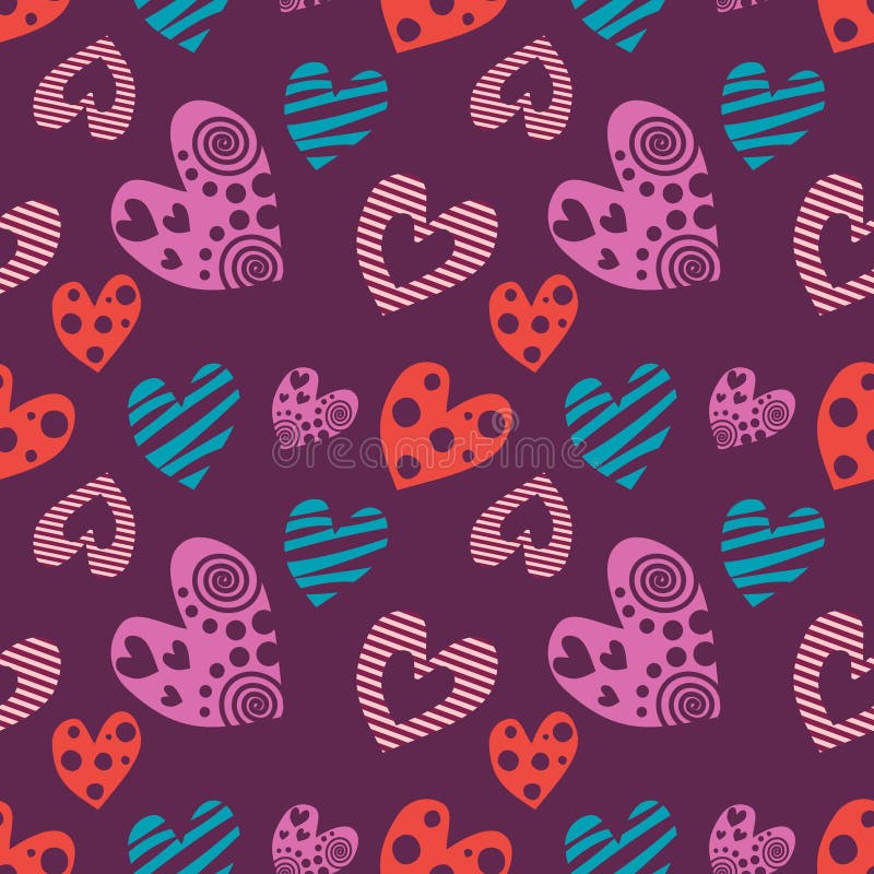 Seamless Vector Pattern with Hearts. Background with Different Colorful ...