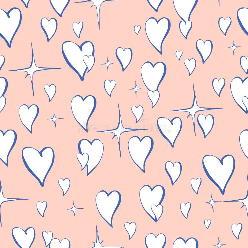 Seamless Vector Pattern of Hearts with Shine in Cartoon Style Stock ...