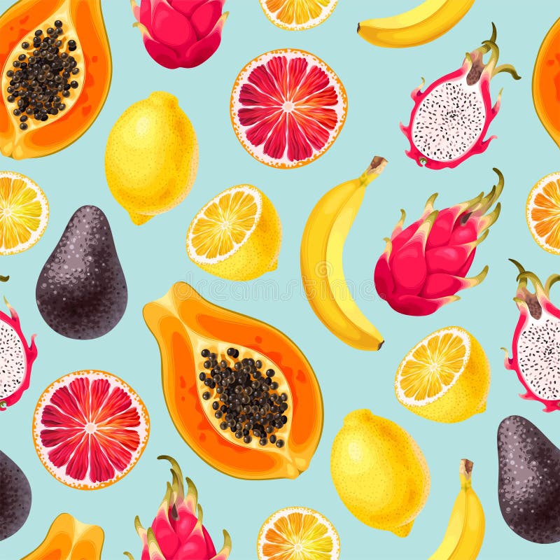 Seamless Vector Pattern with Sliced Exotic Fruits Stock Vector ...