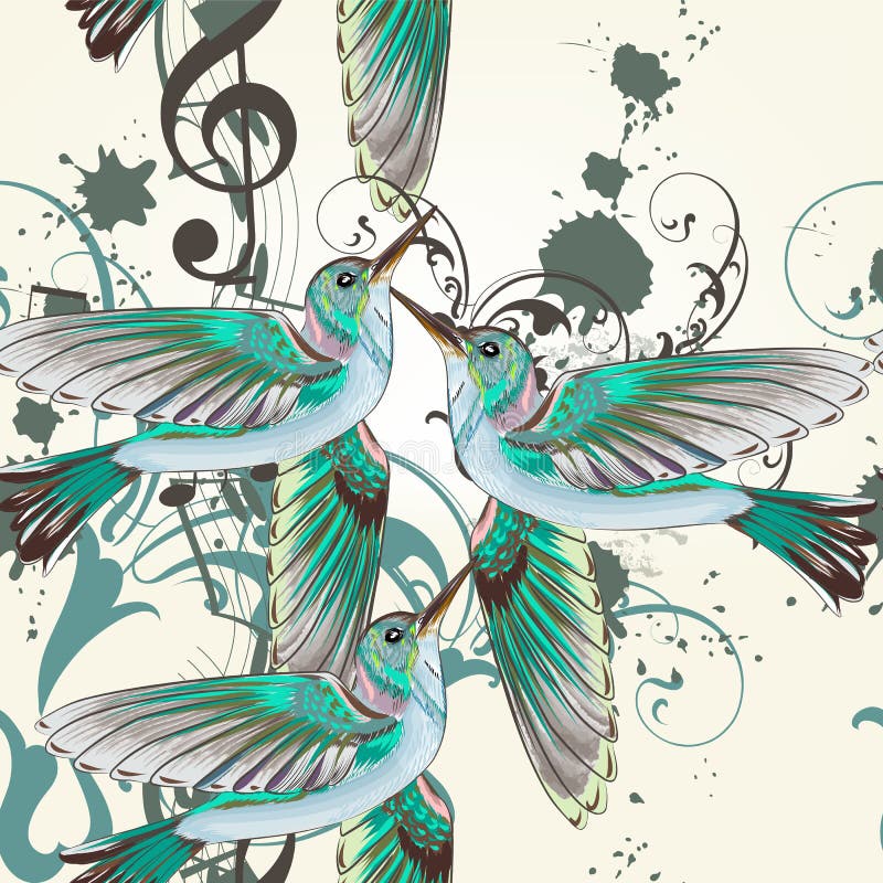 Music Vector Background with Humming Bird and Notes Stock Vector ...