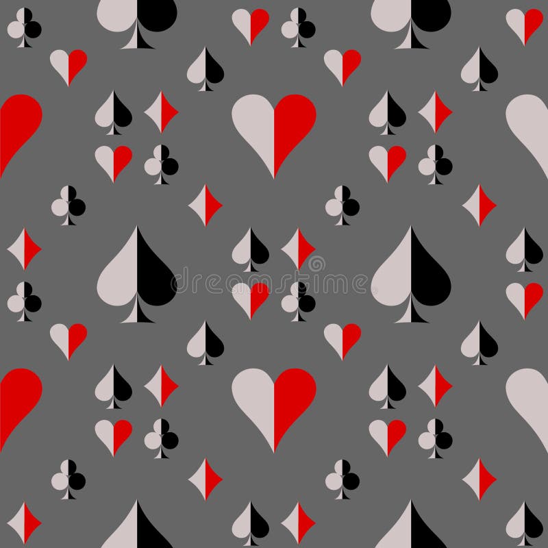 Seamless Vector Pattern with Icons of Playing Cards. Black, Red and ...
