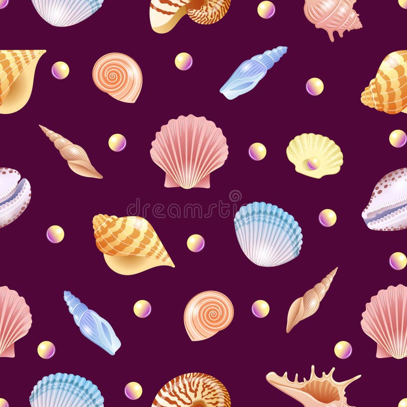 Seamless Vector Pattern with Illustrations of Shells and Pearls Stock ...