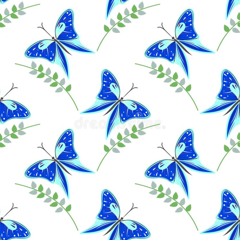 Seamless Vector Pattern with Insects, Colorful Background with Blue ...