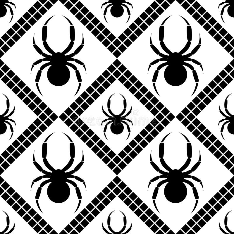 Seamless Vector Pattern with Insects, Symmetrical Geometric Black and ...