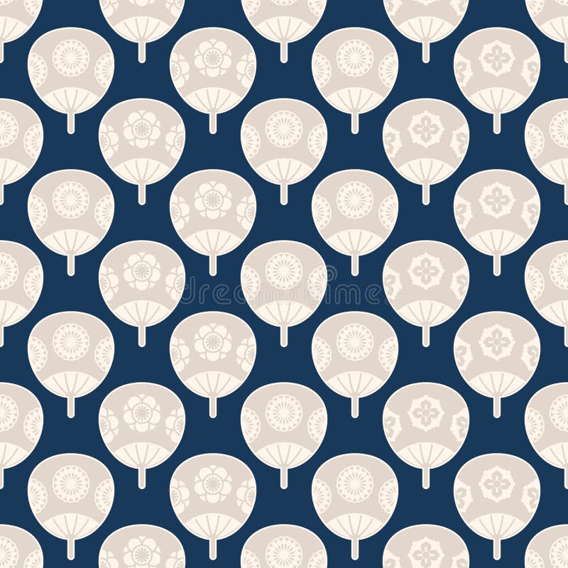 Seamless Vector Pattern with Japanese Traditional Fans with Floral ...