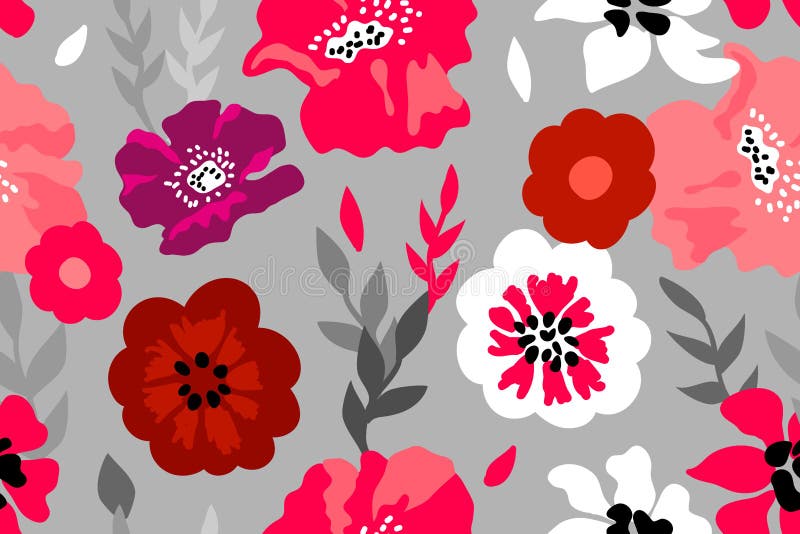 Red, Pink and Grey Floral Composition. Stock Vector - Illustration of ...