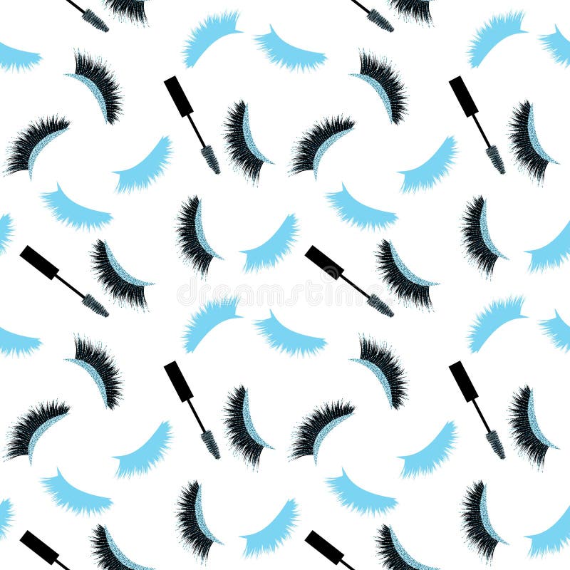 Seamless Vector Pattern with Lashes and Mascara with Glitter Effect ...