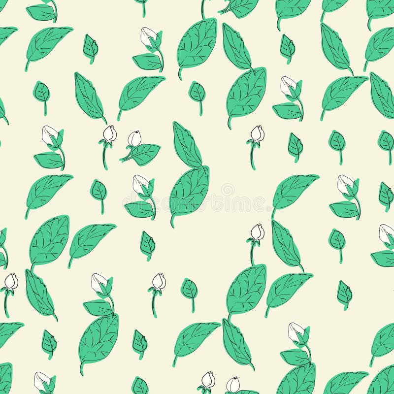 Seamless Vector Pattern with Leaves and Jasmine Flowers. Floral Background Stock Vector ...