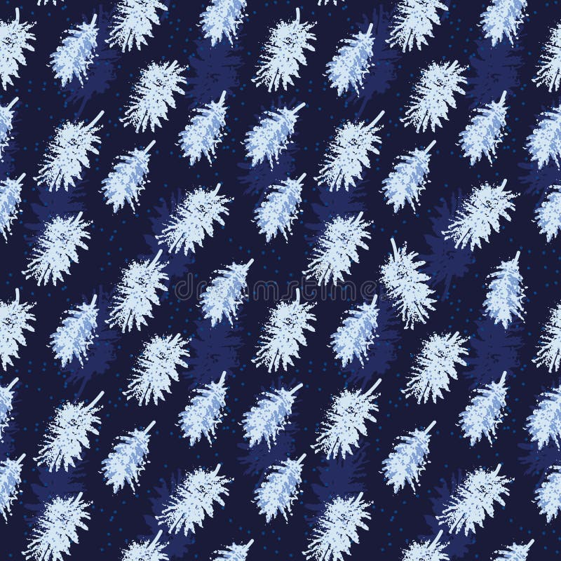 Seamless Vector Pattern with Light Blue Feathers on Dark Indigo ...